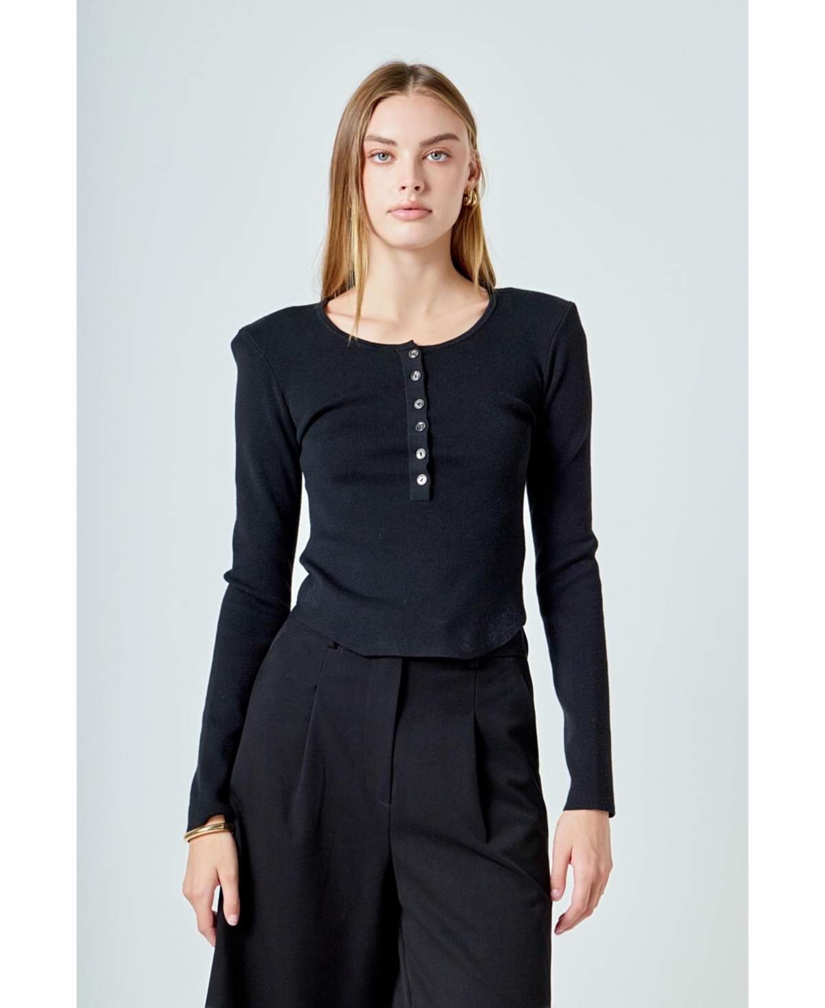 Click here for endless rose Womens Shoulder Pad Knit Top - Black prices
