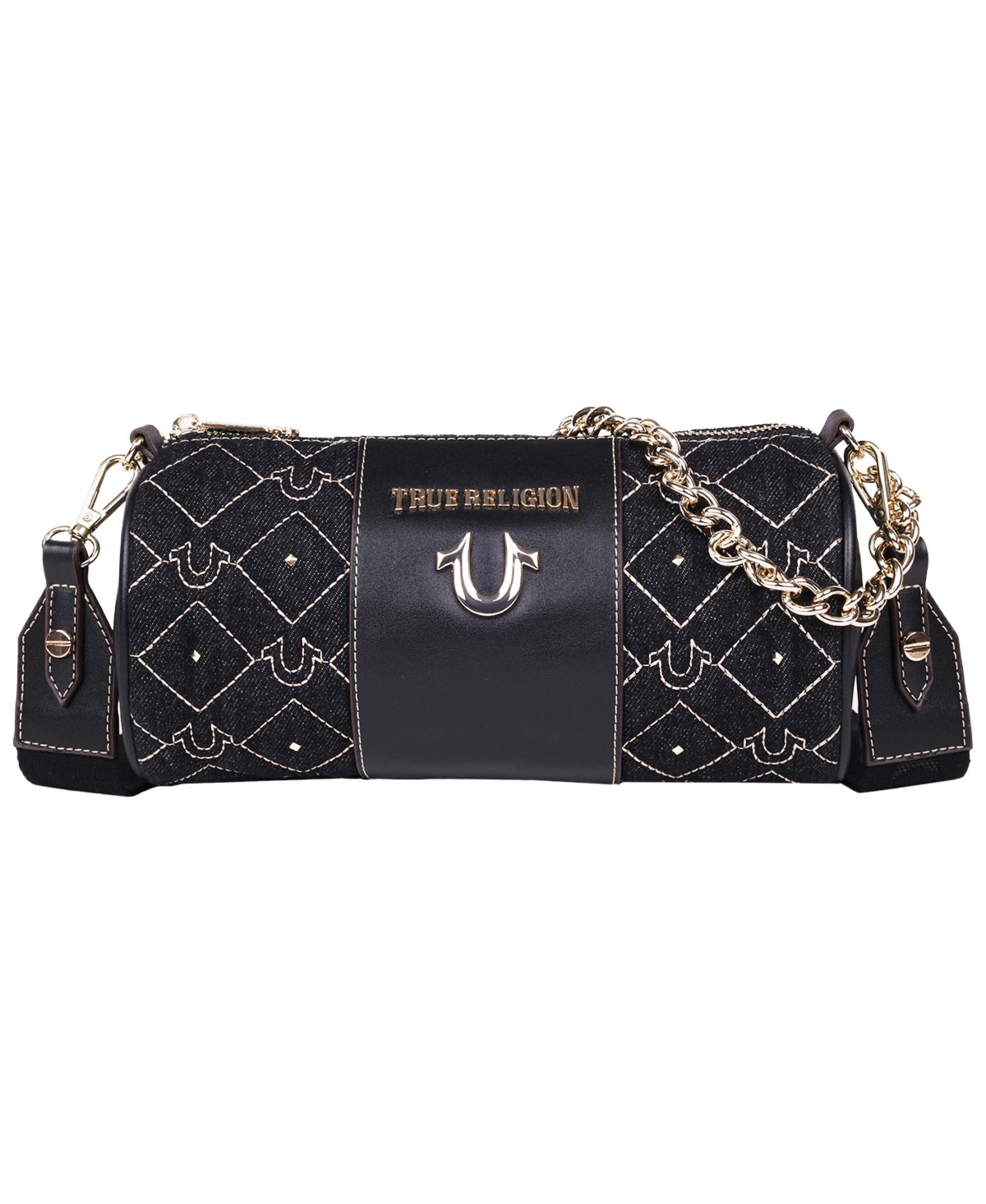 Click here for True Religion Studded Denim Zip Top Barrel Bag - B... prices
