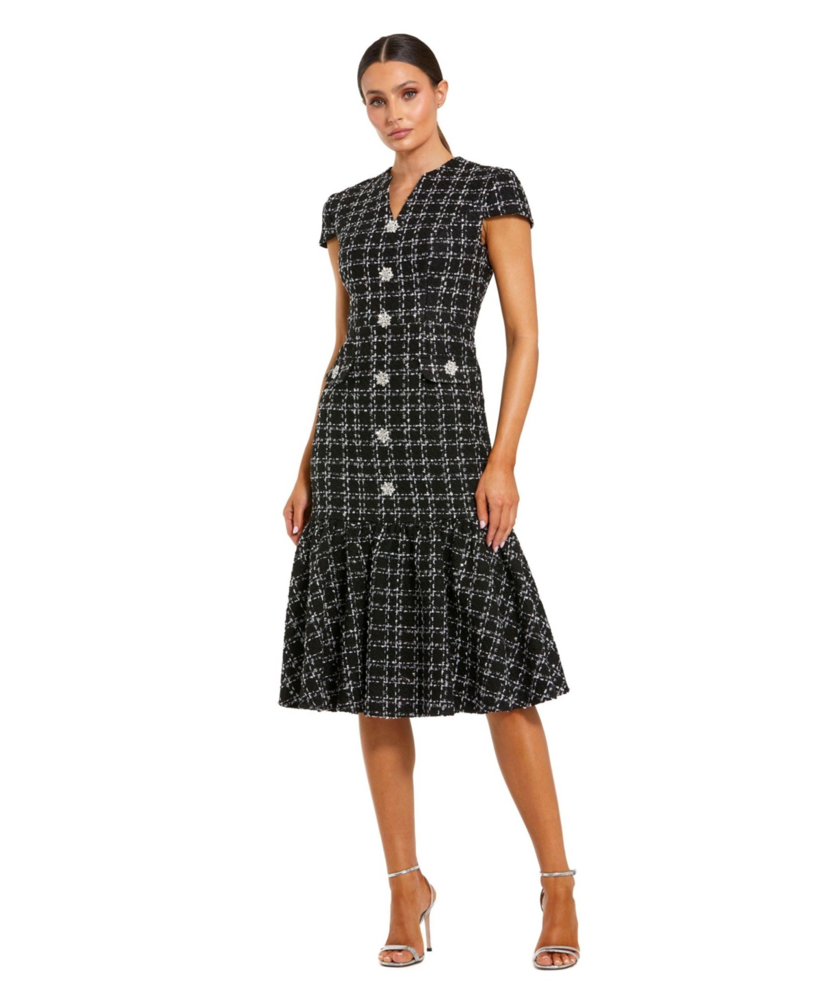 Click here for Mac Duggal Womens Button Up Cap Sleeve Boucle A Li... prices