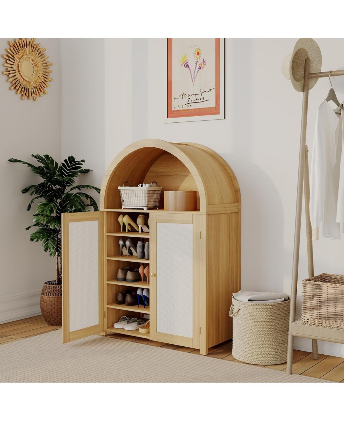 Click here for 5 Tier Arched Shoe Storage Cabinet with Rattan Doo... prices