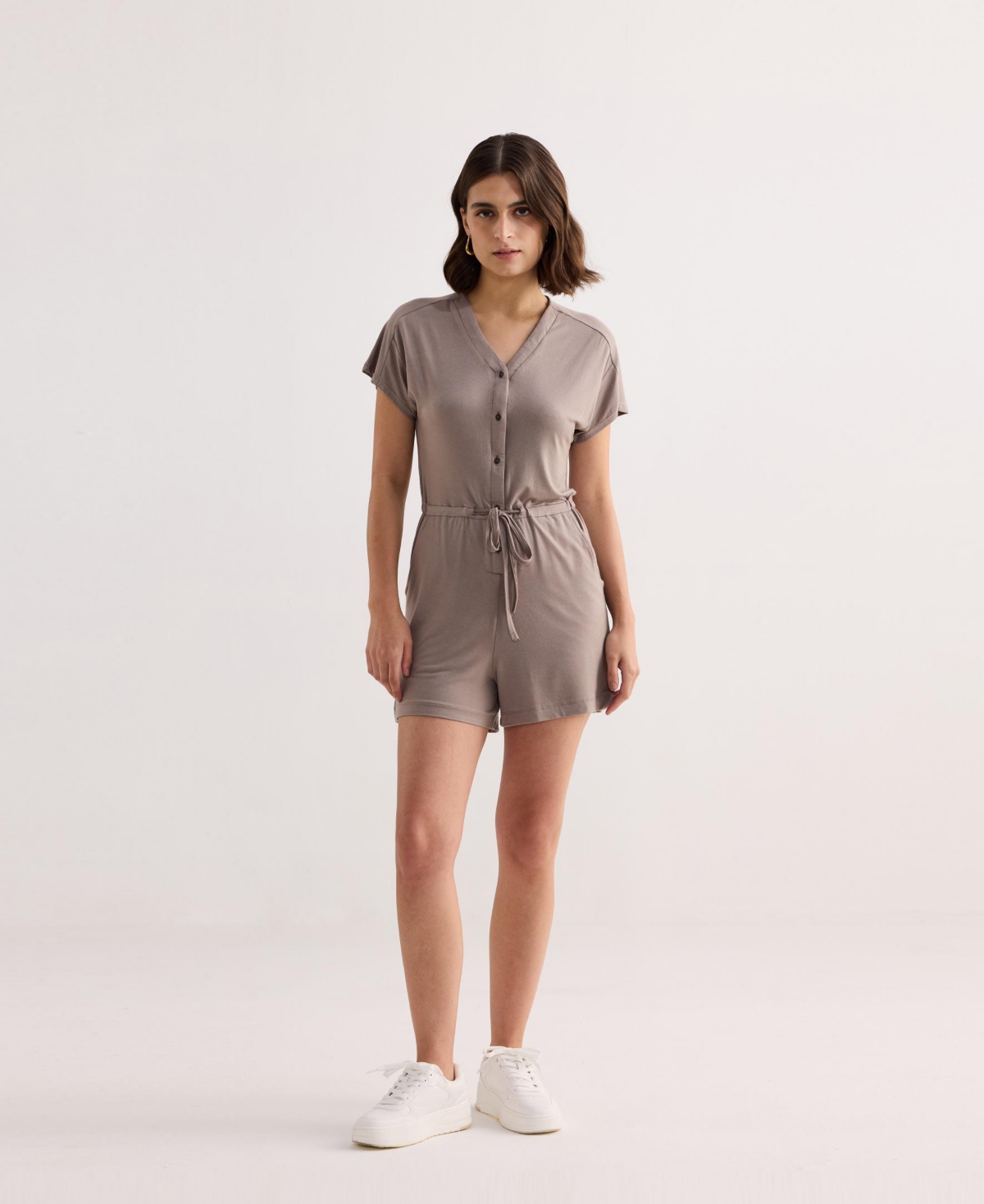 Click here for Reistor Womens V neck Drawstring Knit Romper in Du... prices