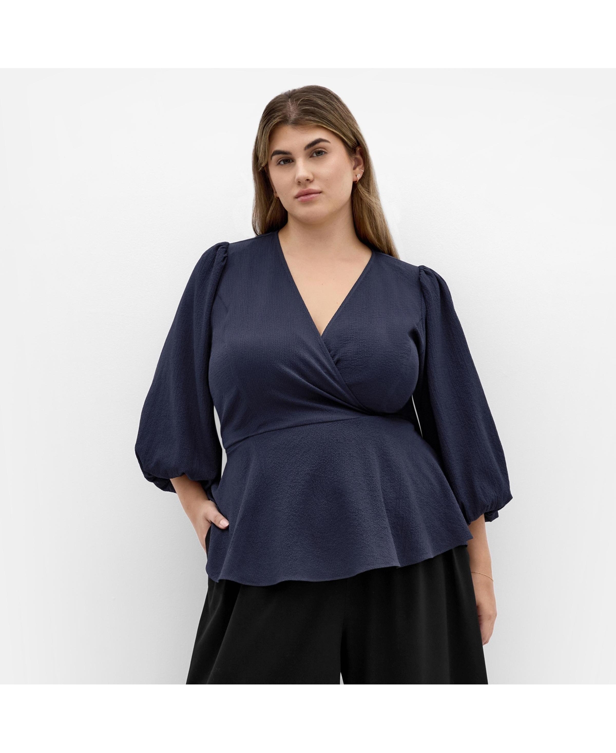 Click here for City Chic Womens Celina Peplum Top - Navy prices