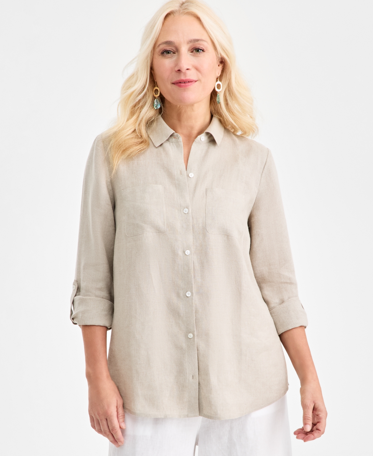 Charter Club Womens 100 Linen Shirt  Created for Macys - Flax