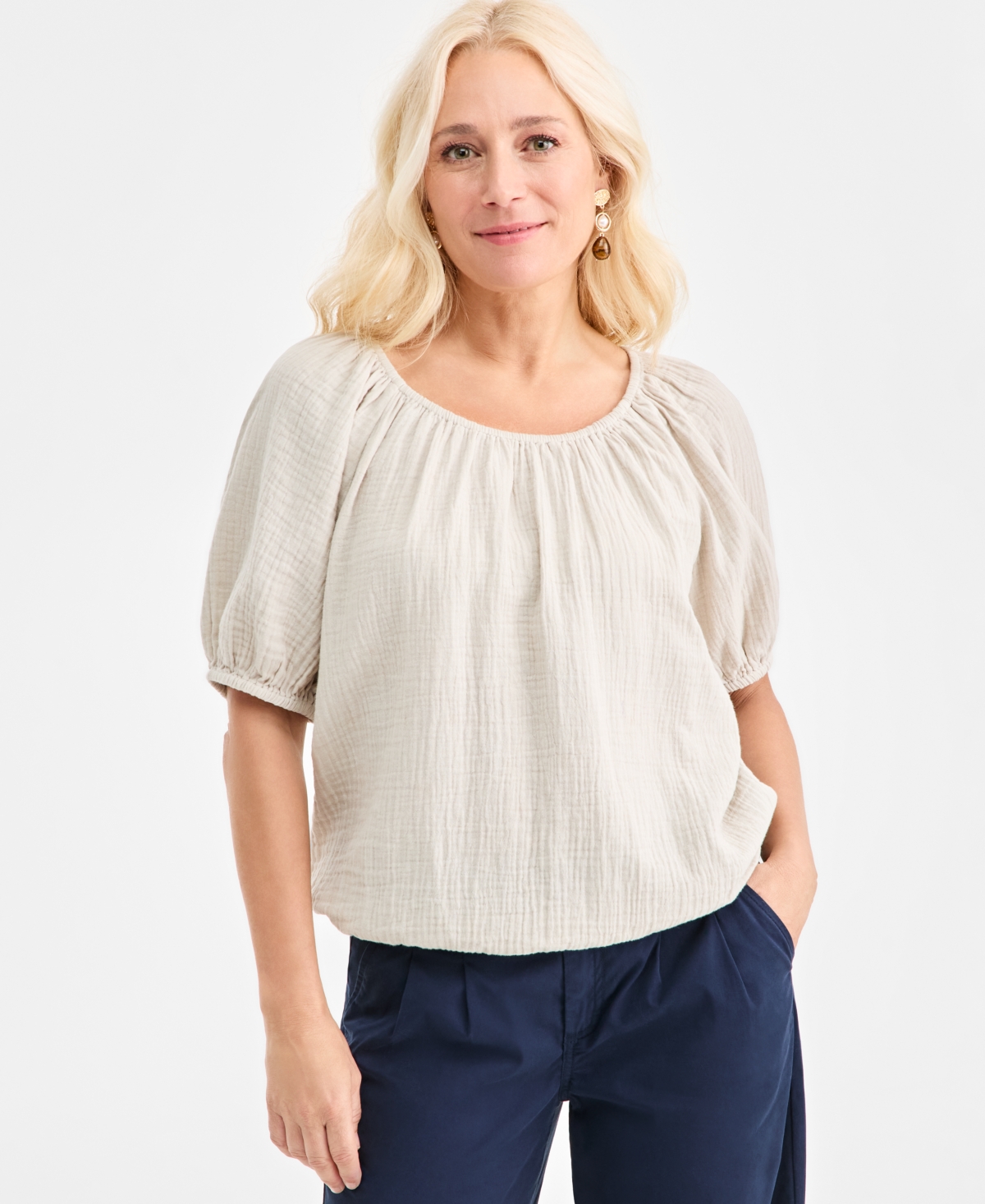 Click here for Style & Co Womens Cotton Gauze Solid-Color Bubble... prices