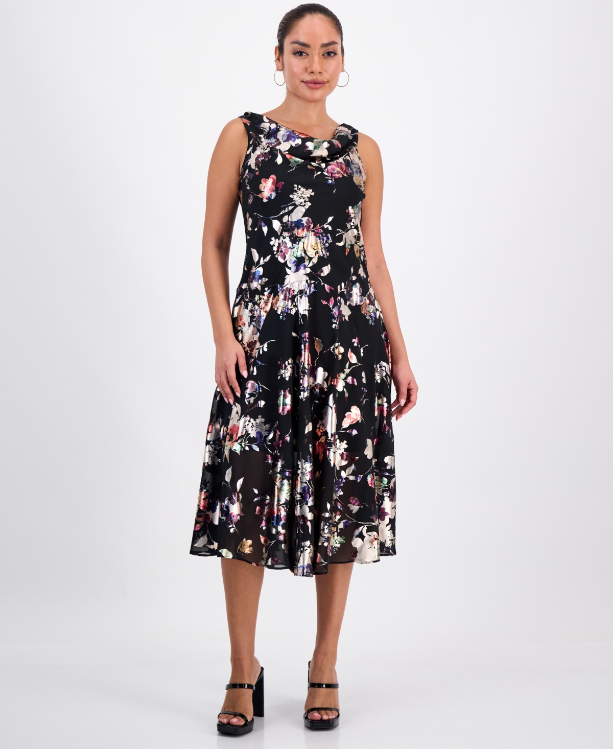 Click here for Robbie Bee Petite Foil-Print Cowlneck Midi Dress -... prices