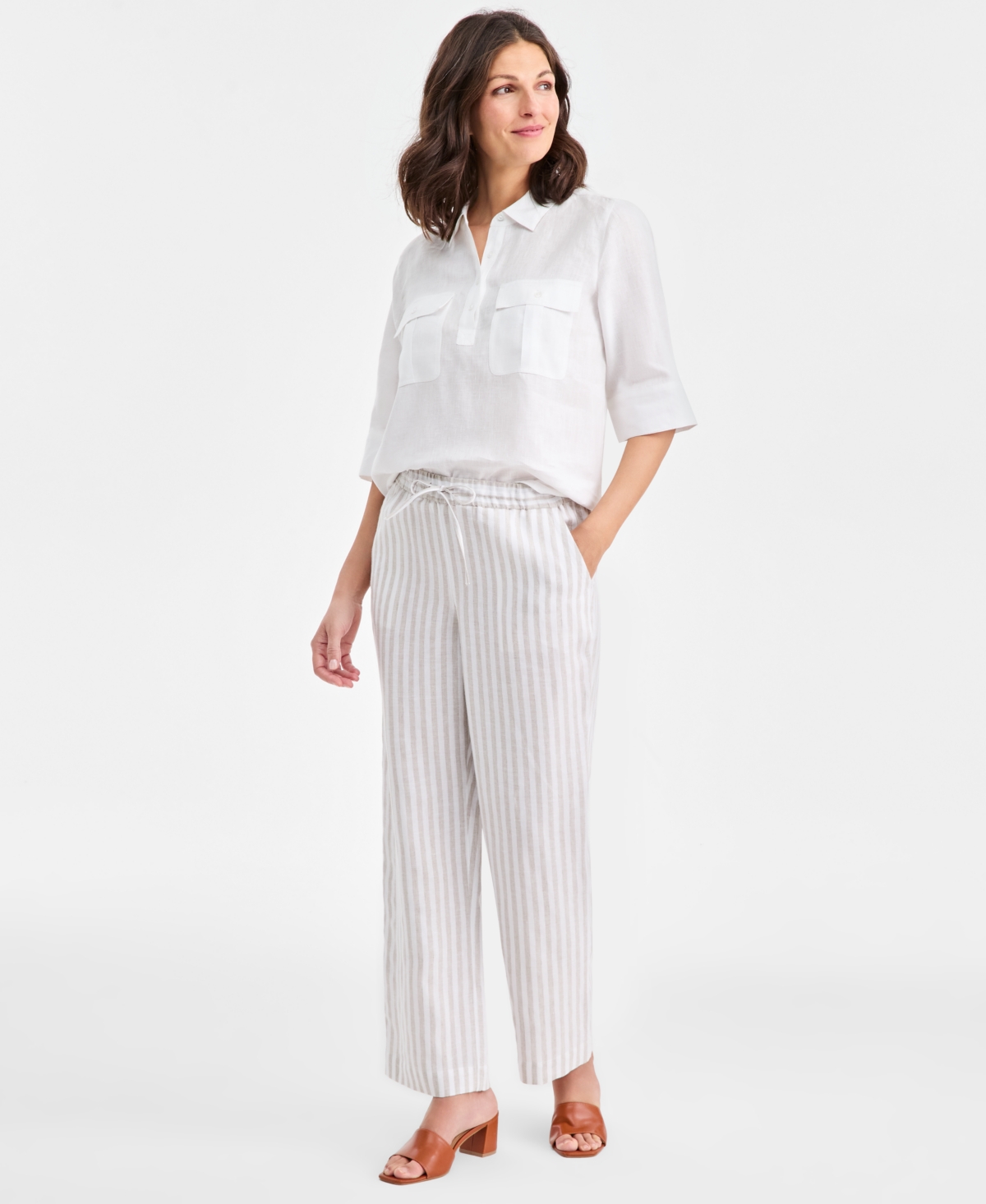 Click here for Charter Club Womens 100 Linen Tile Pull-On Wide-Le... prices
