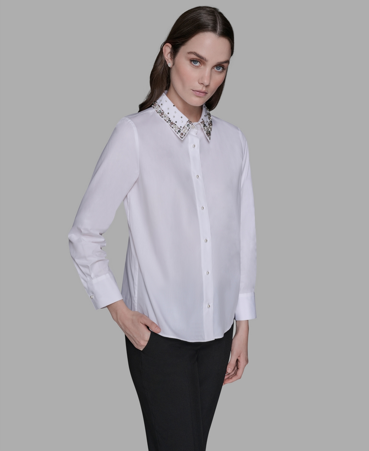 Click here for Karl Lagerfeld Paris Womens Collared Long Sleeve E... prices