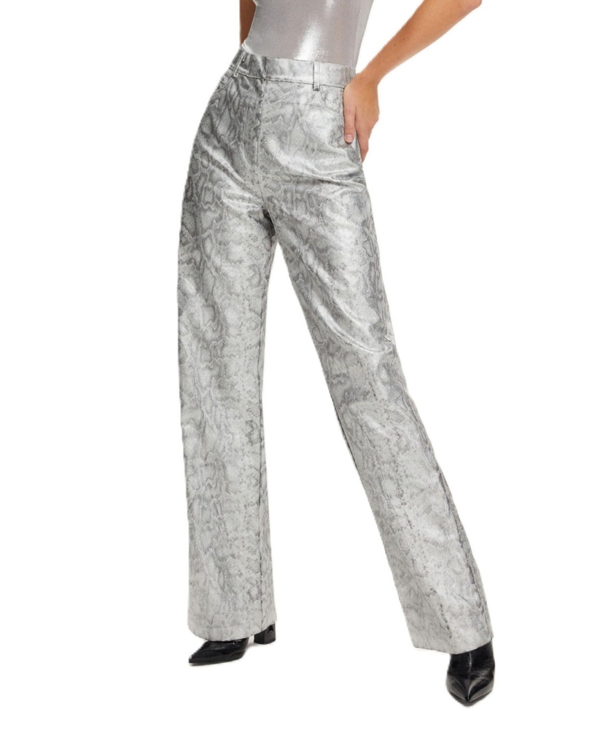 Click here for Nocturne Womens Silver Snake Print Pants - Silver prices