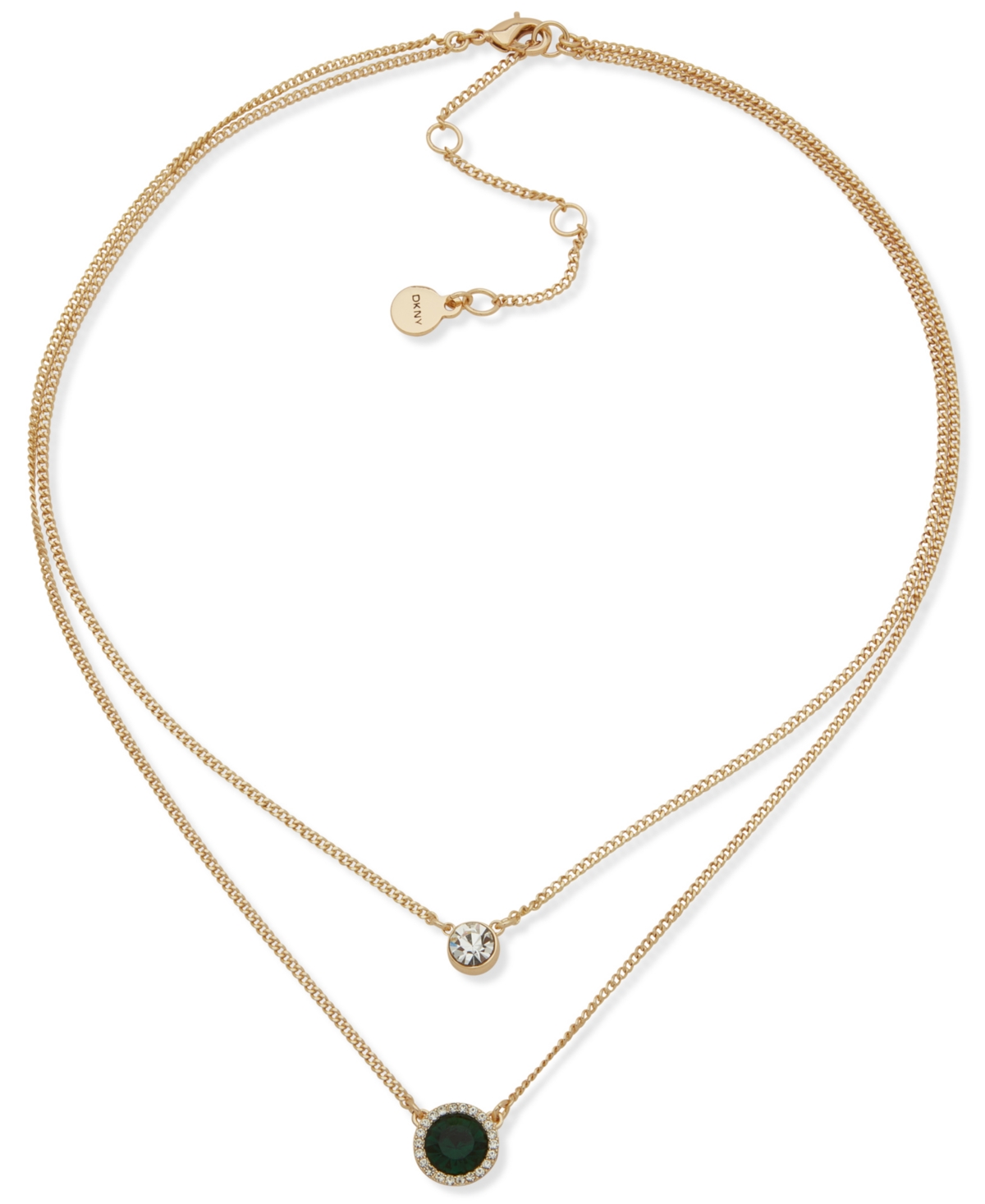 Click here for Dkny Emerald Gold-Tone 2-Row Pendant Necklace - Gr... prices