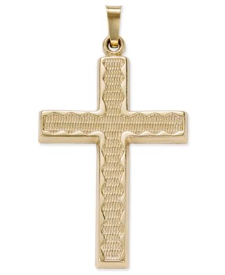 Rippled Edge Cross Pendant in 14k Yellow Gold - Macy's