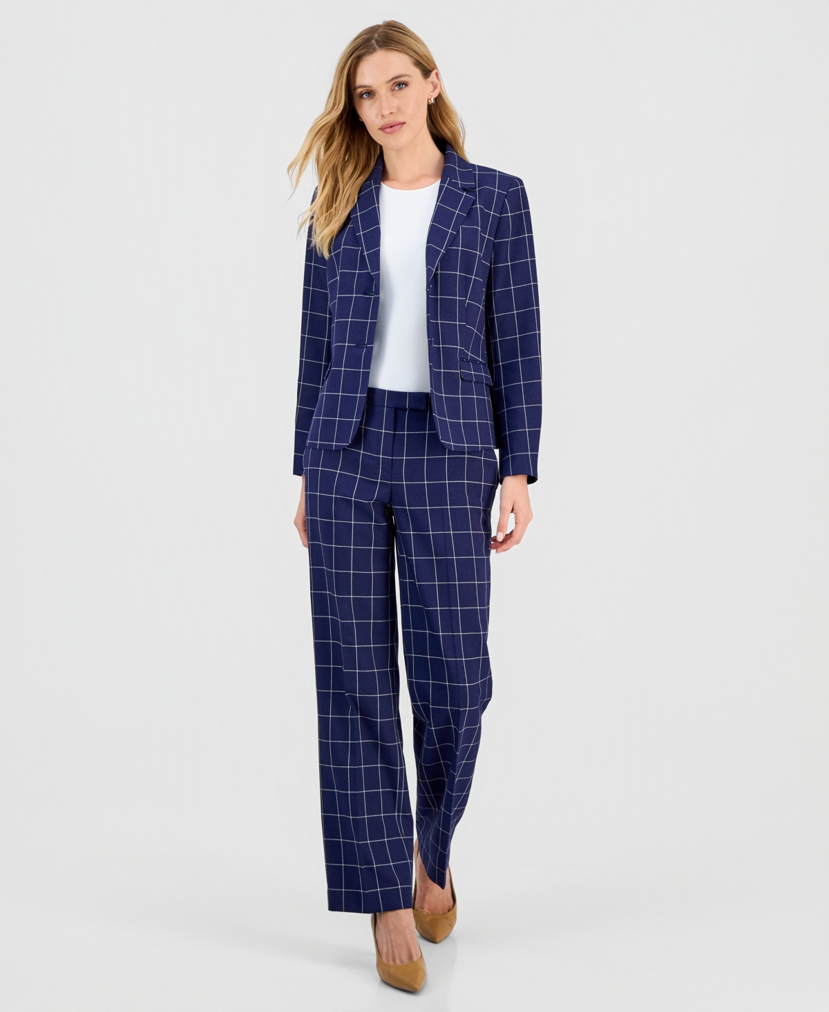 Click here for Le Suit Womens Windowpane Check Notch Collar Pants... prices