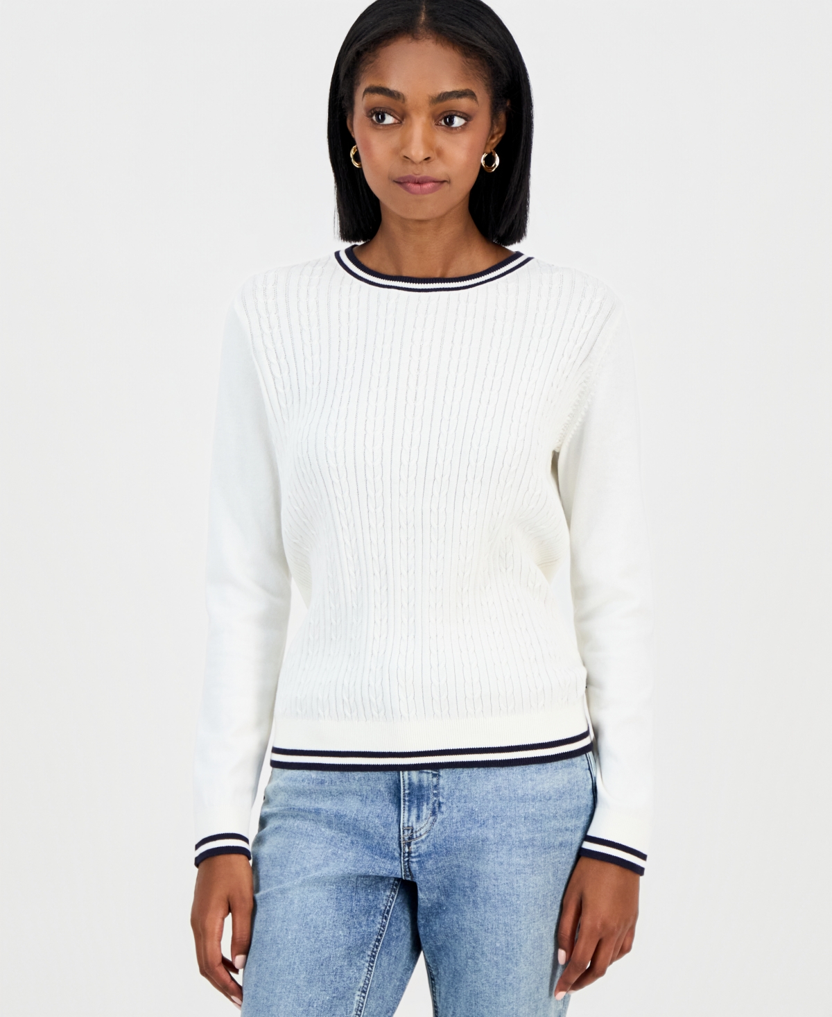 Click here for Nautica Jeans Womens Cotton Cable Knit Crewneck Sw... prices