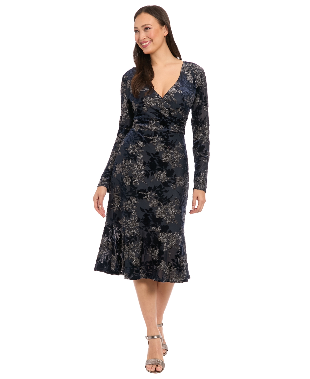 Click here for London Times Petite Surplice Burnout Midi Dress -... prices