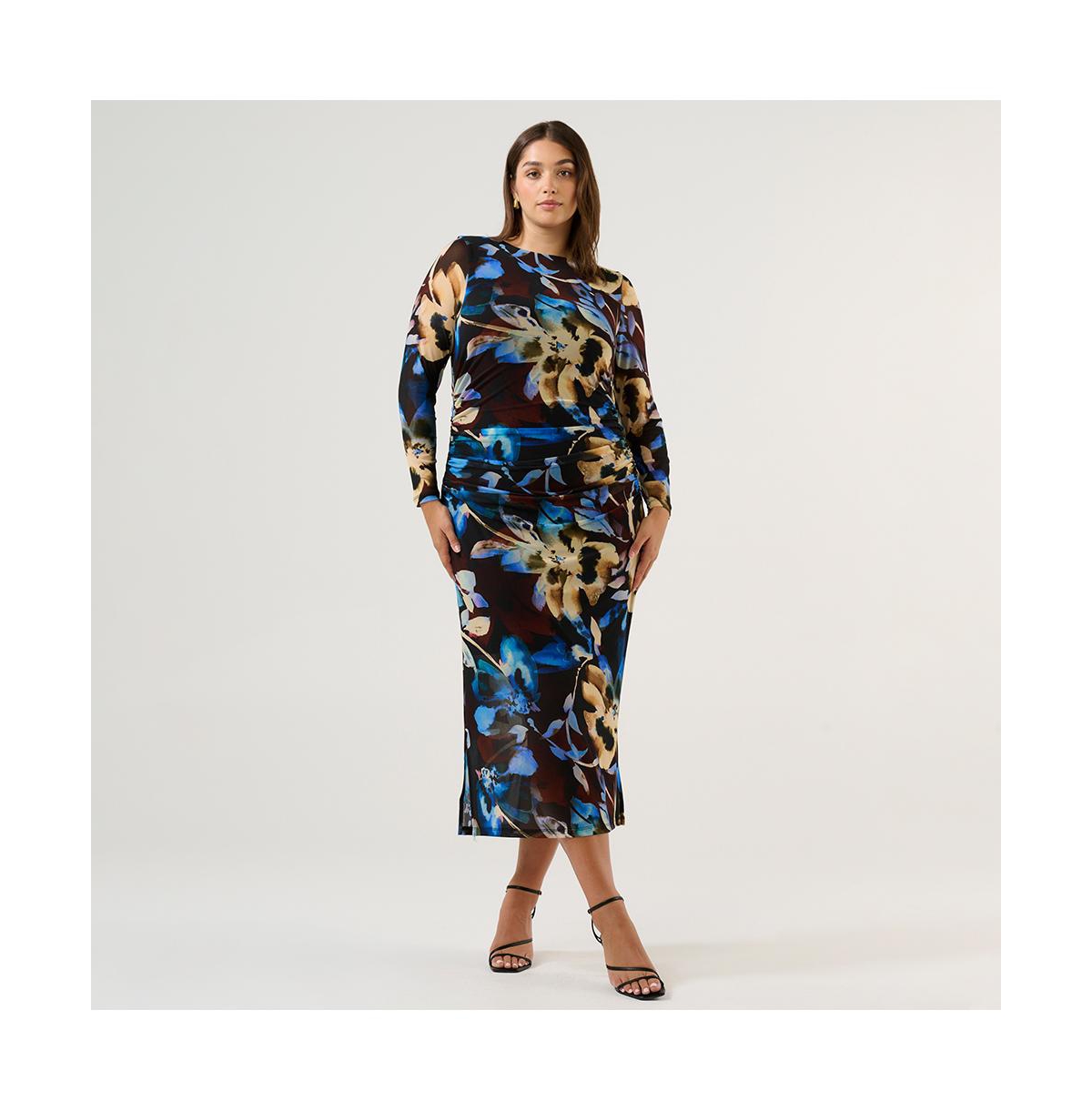 Click here for Estelle Cleo Mesh Midi Dress - blue prices