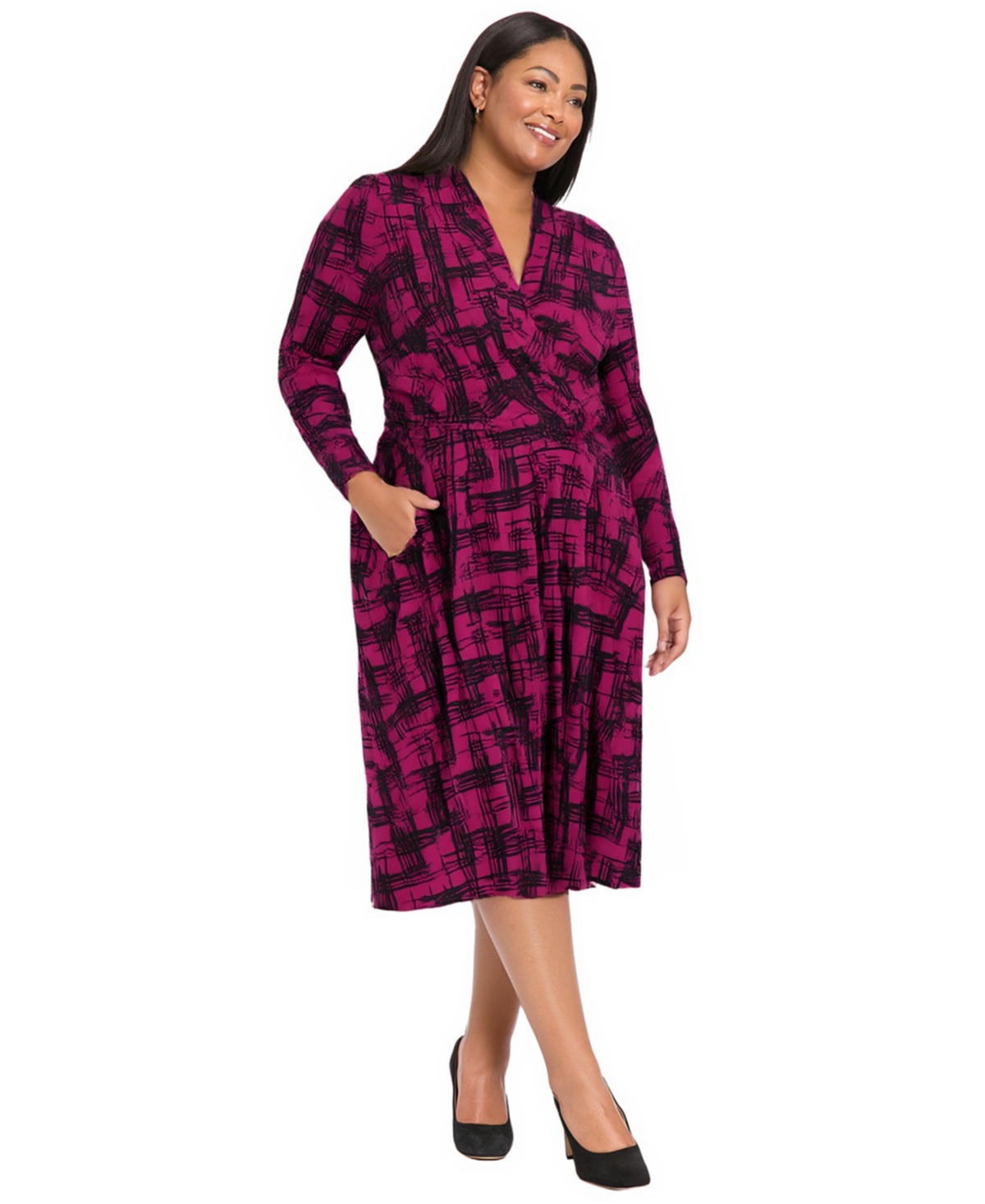 Click here for London Times Plus Size Printed Long Sleeve Midi Dr... prices
