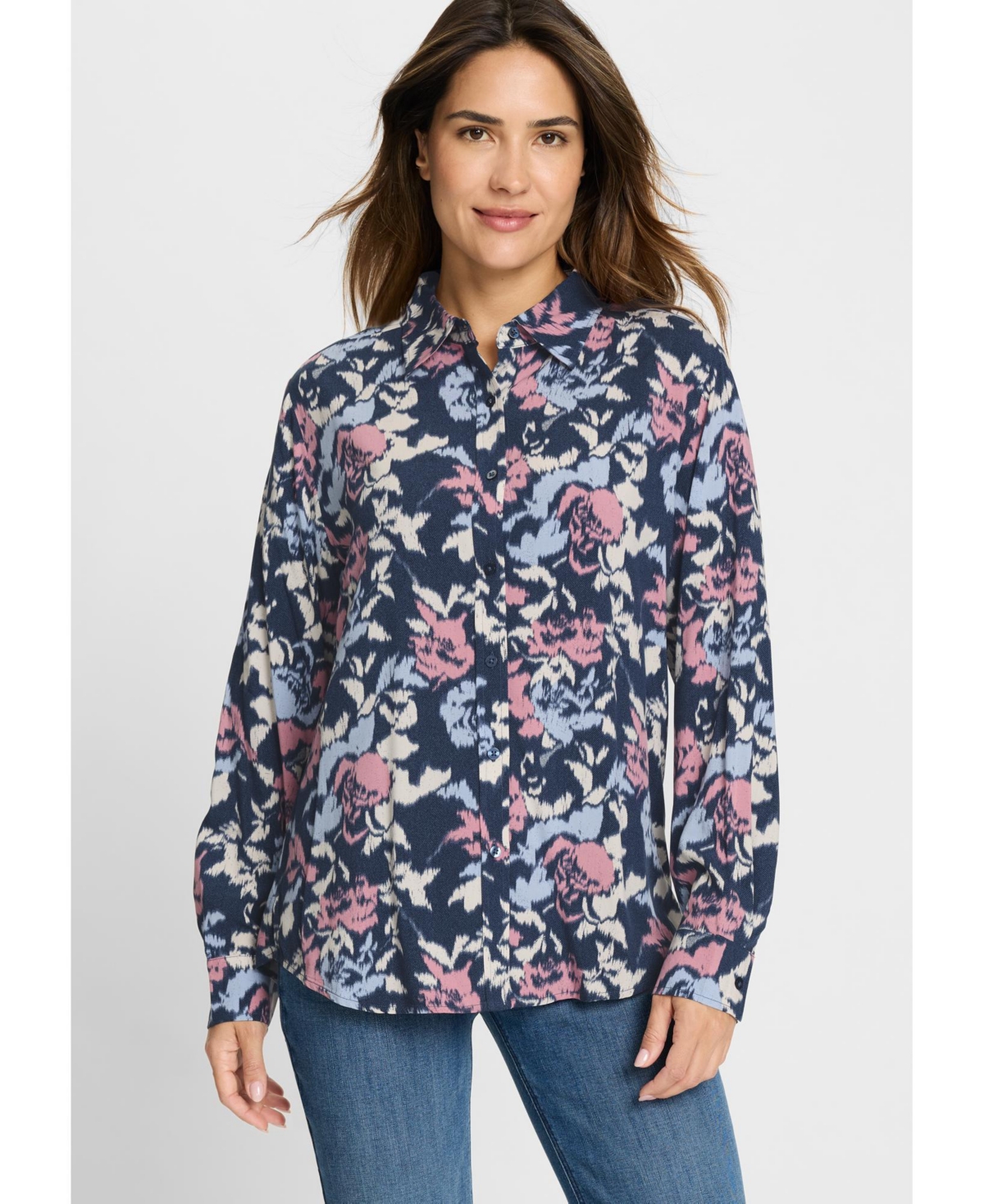 Click here for Olsen Abstract Floral Shirt - Indigo denim prices
