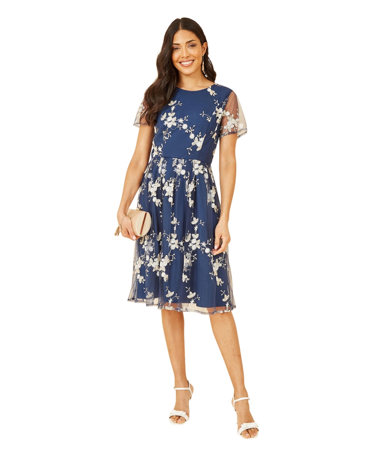 Click here for Yumi Womens Embroidered Floral Skater Dress - Navy prices