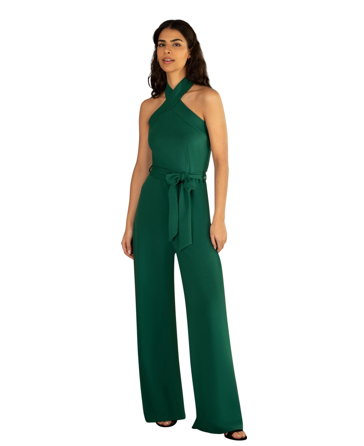 Click here for Yumi Womens Cross Over Halter Neck Jumpsuit - Gree... prices