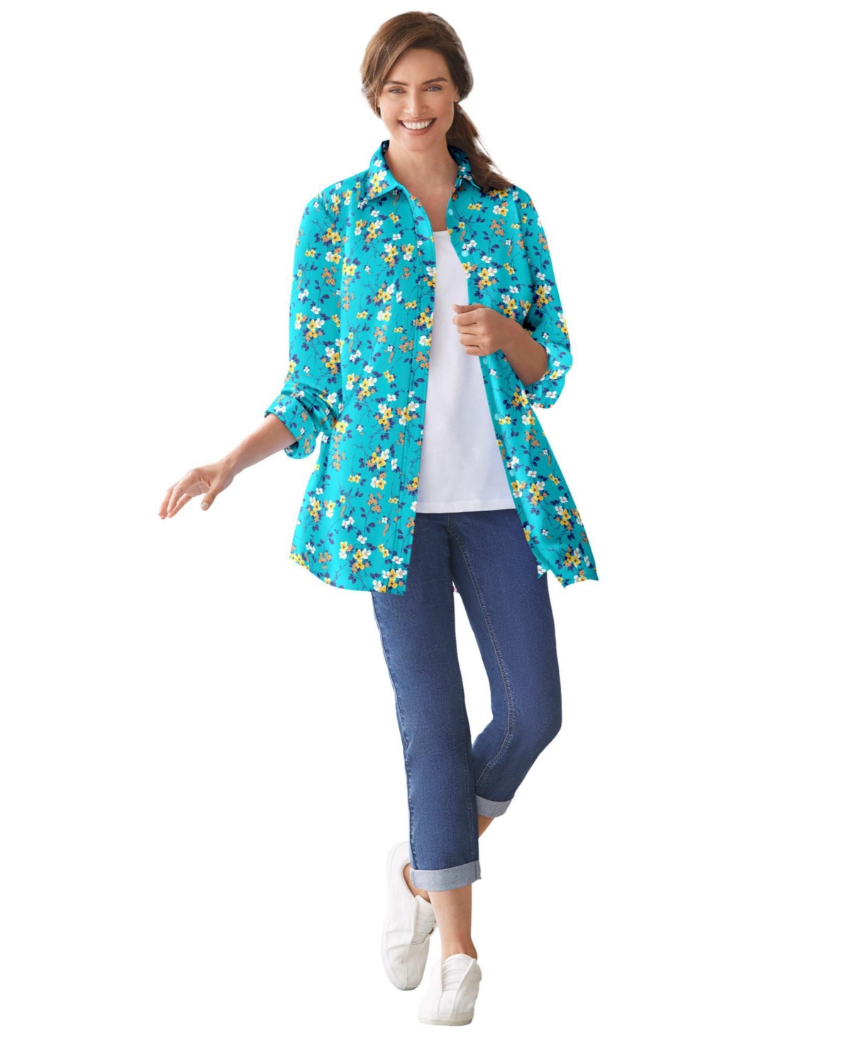 Click here for Woman Within Plus Size Perfect Long Sleeve Shirt -... prices