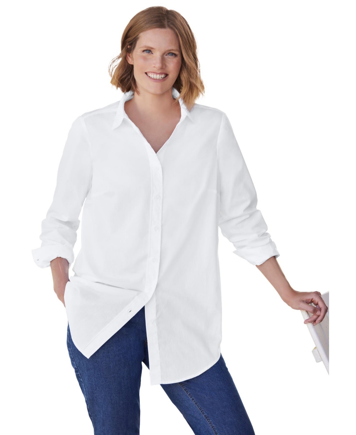 Click here for Woman Within Plus Size Perfect Long Sleeve Shirt -... prices