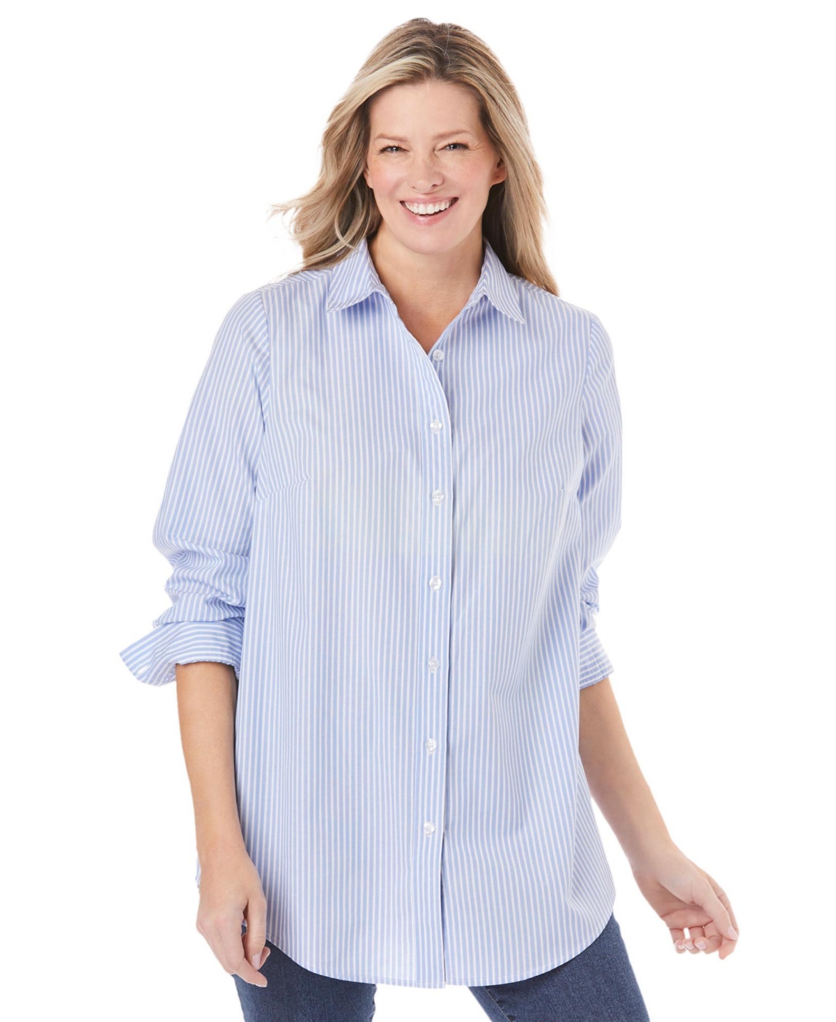 Click here for Woman Within Plus Size Perfect Long Sleeve Shirt -... prices