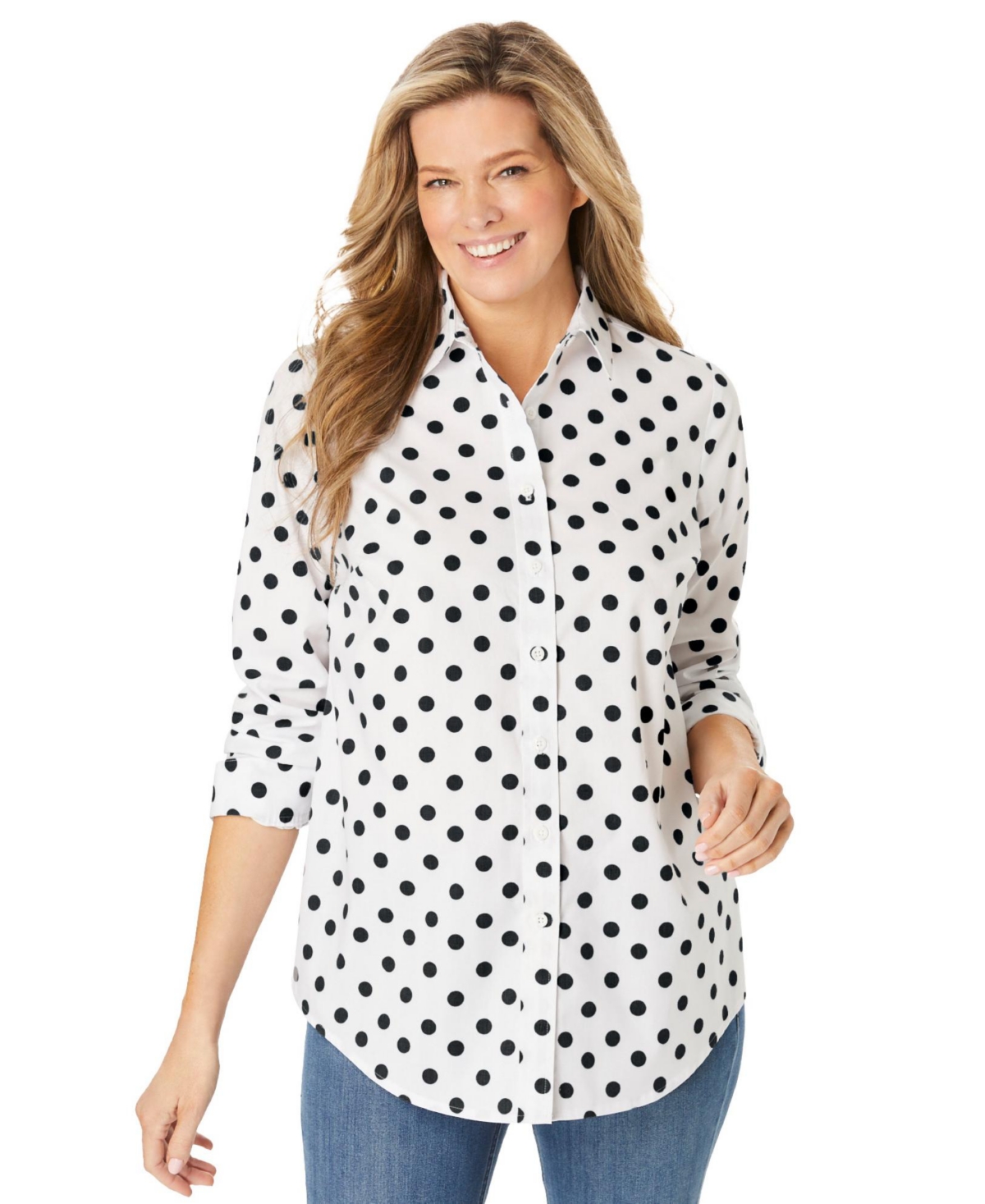 Click here for Woman Within Plus Size Perfect Long Sleeve Shirt -... prices