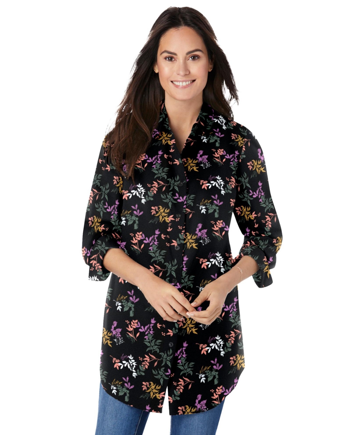 Click here for Woman Within Plus Size Perfect Long Sleeve Shirt -... prices