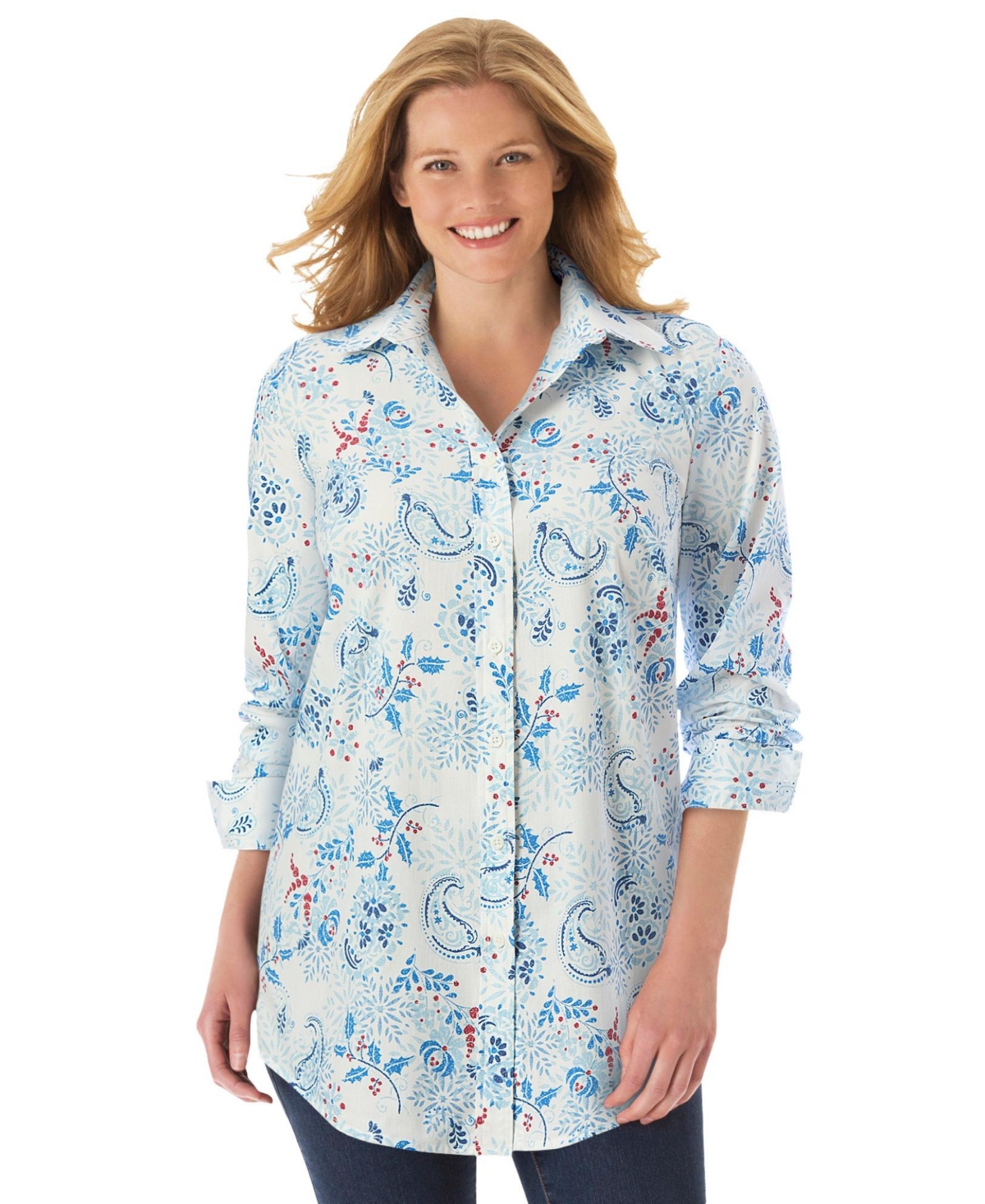 Click here for Woman Within Plus Size Perfect Long Sleeve Shirt -... prices