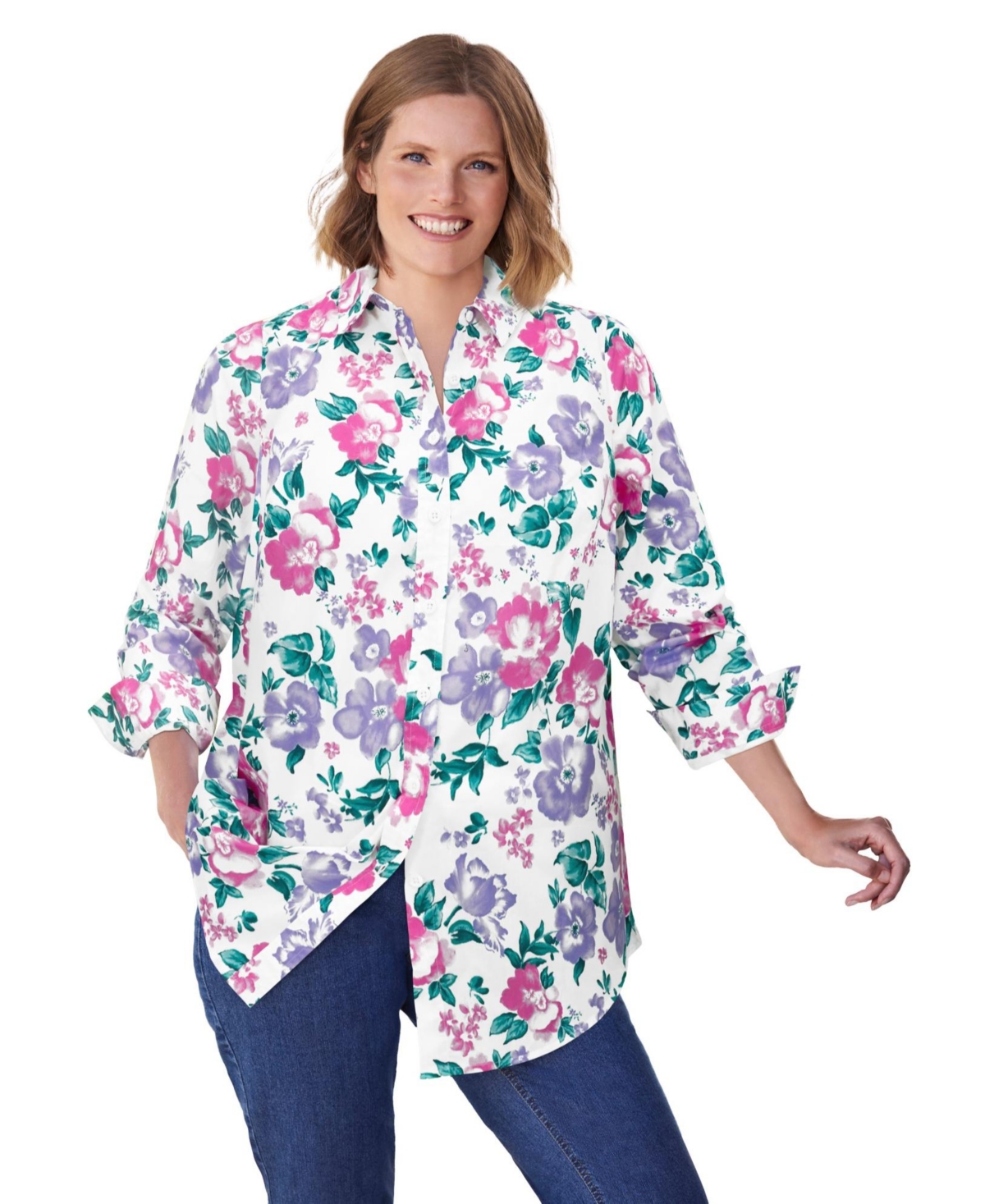 Click here for Woman Within Plus Size Perfect Long Sleeve Shirt -... prices