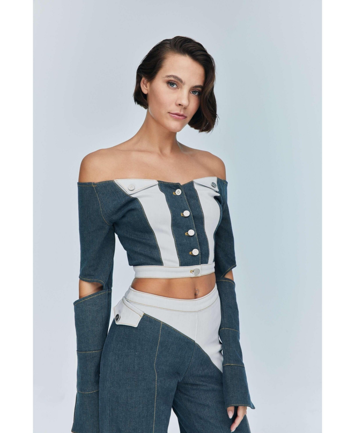 Click here for Jendue Womens Monte Off Shoulder Denim Jacket - Ch... prices