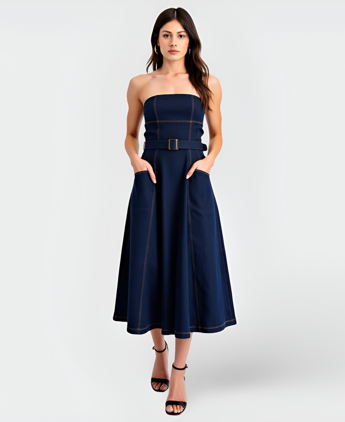 Click here for Modenaire Womens Strapless Denim A-Line Midi Dress... prices