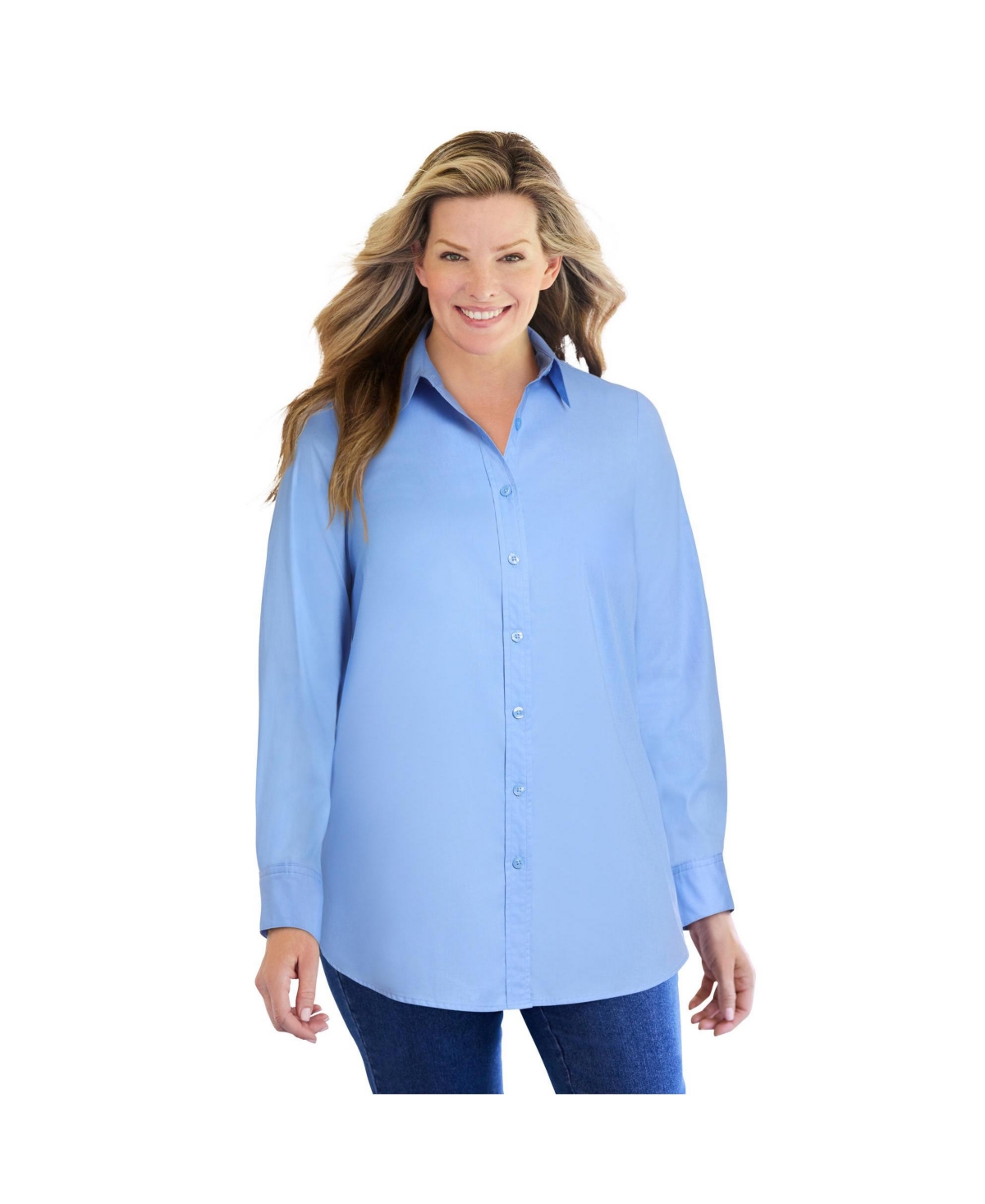 Click here for Woman Within Plus Size Perfect Long Sleeve Shirt -... prices