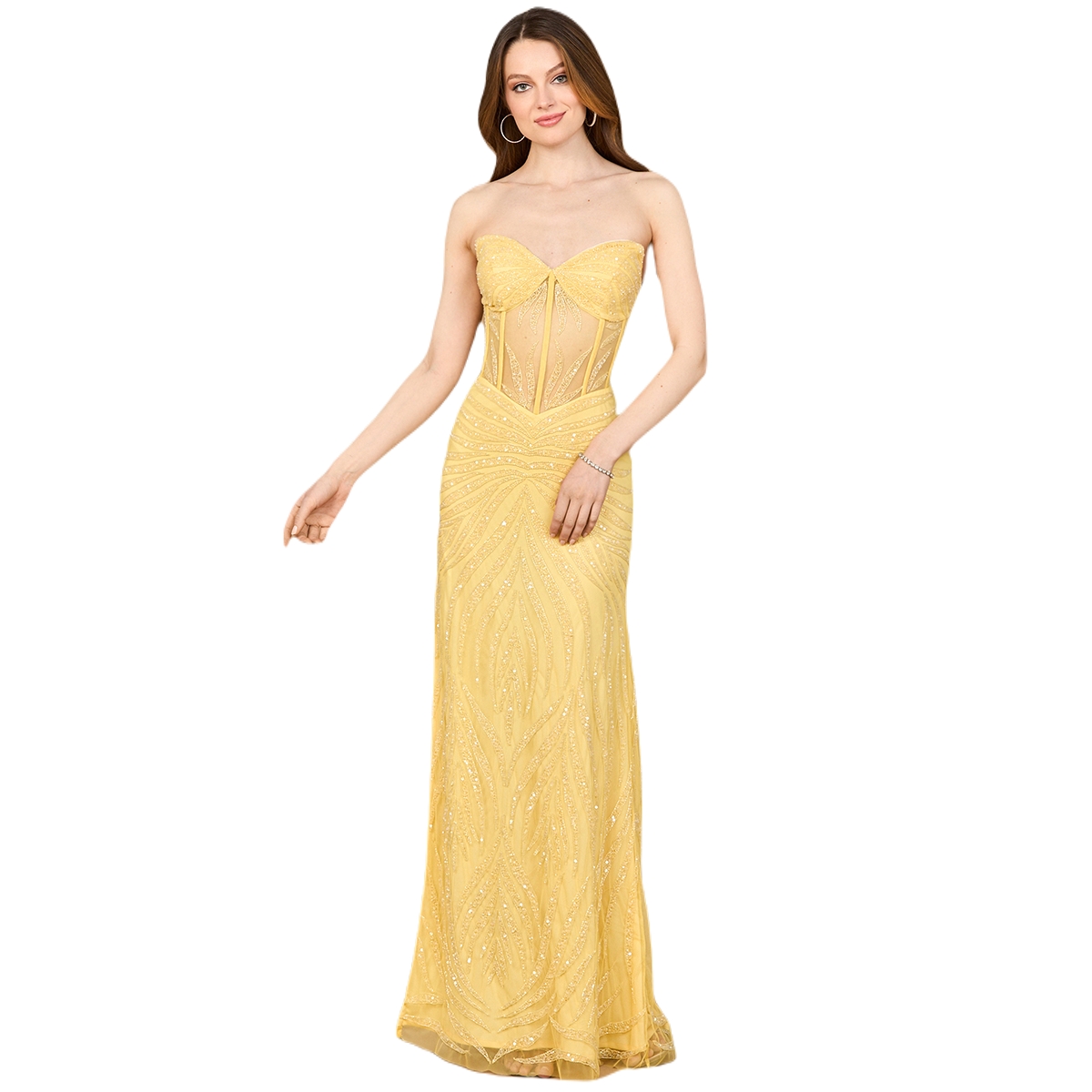 Click here for Lara Womens Beaded Corset Prom Dress with Slit - L... prices