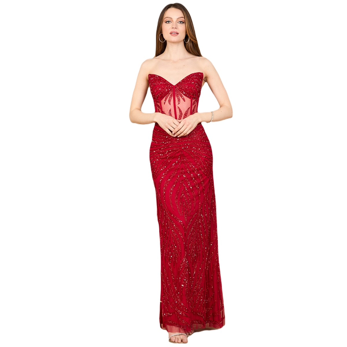 Click here for Lara Womens Beaded Corset Prom Dress with Slit - R... prices