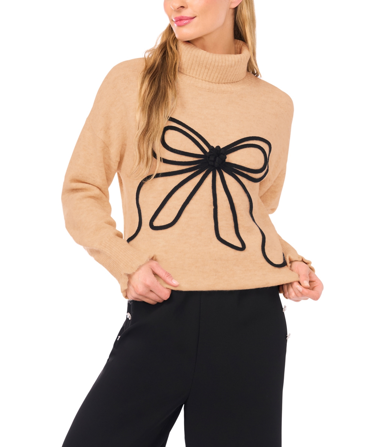 Click here for CeCe Womens Embroidered Ribbon Turtleneck Sweater... prices