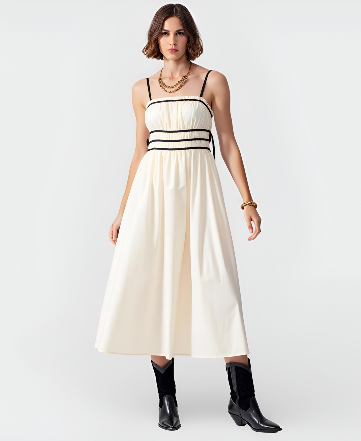 Click here for Modenaire Womens Contrast-Trim Spaghetti-Strap Mid... prices