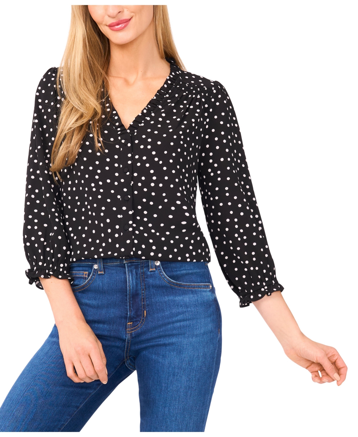Click here for CeCe Womens 3/4-Sleeve V-Neck Top - Rich Black prices