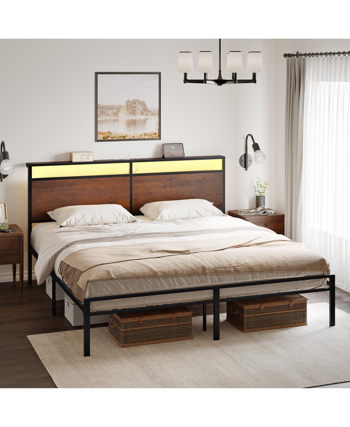 Click here for Hausource Industrial King Size Bed Frame with Stor... prices