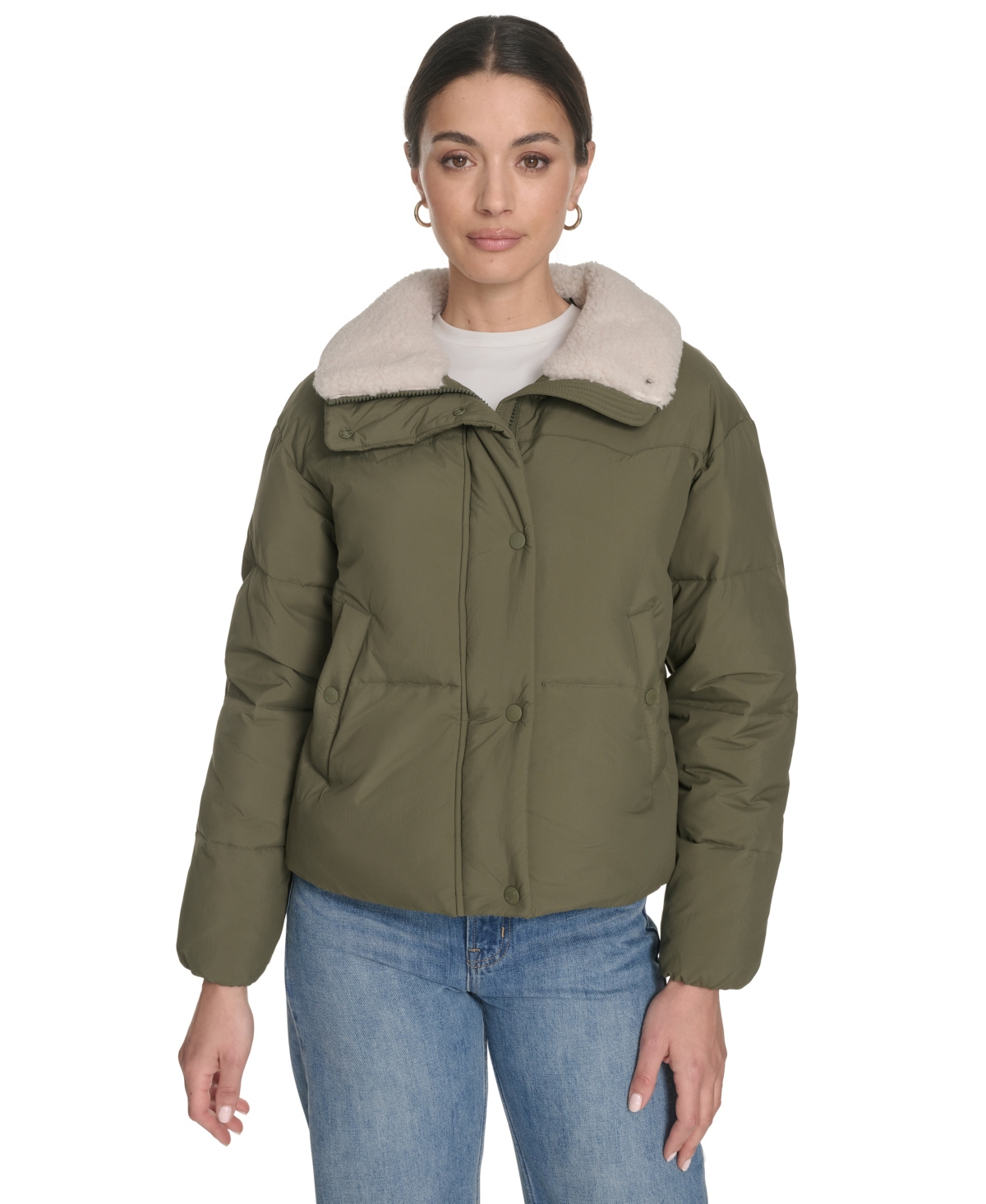 Click here for Levis Womens Regular Western Puffer Jacket - Olive prices