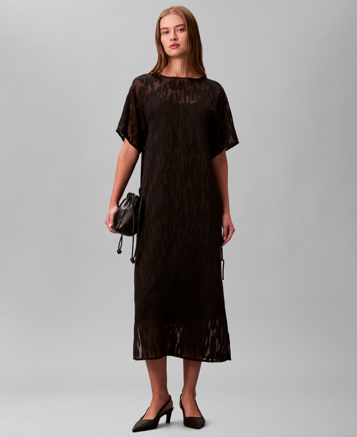 Click here for Calvin Klein Womens Short Sleeve Midi Dress - Blac... prices