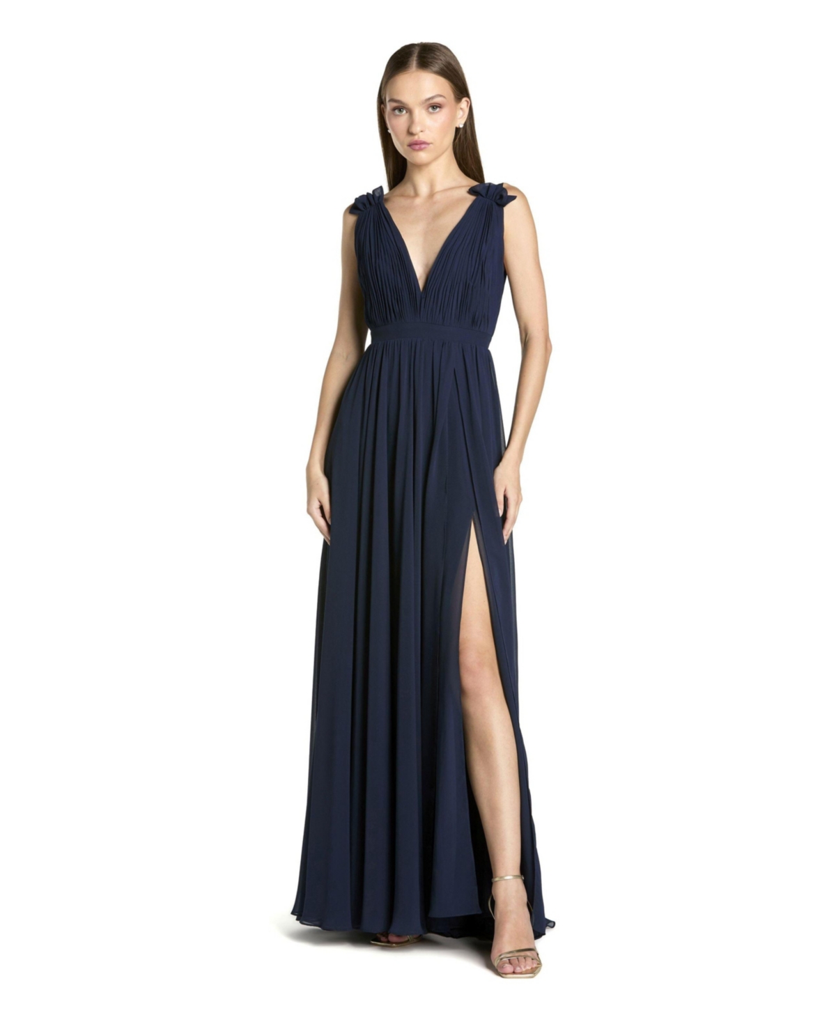 Click here for Mac Duggal Womens Sleeveless Pleated Chiffon V-Nec... prices