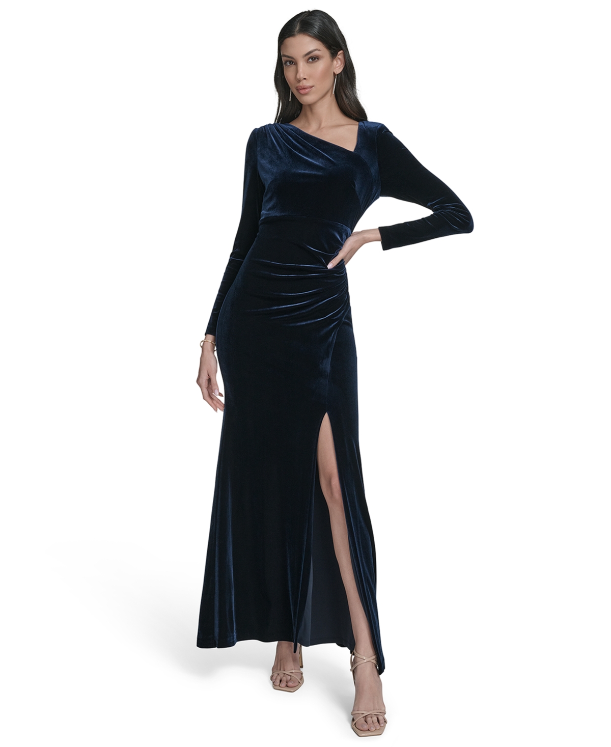 Click here for Eliza J Womens Velvet Ruched Gown - Navy prices