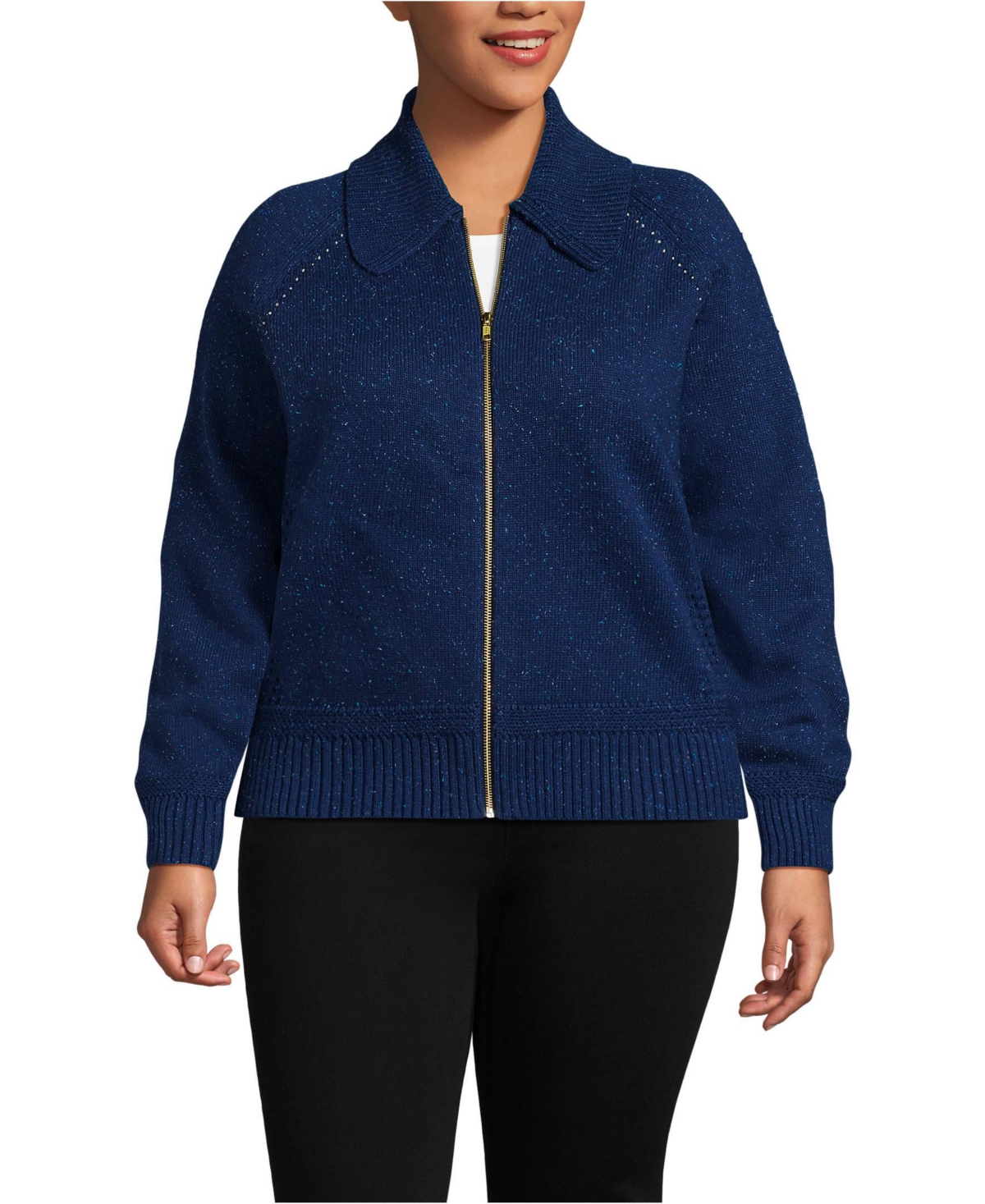 Click here for Lands End Plus Size Drifter Large Collar Zip Front... prices
