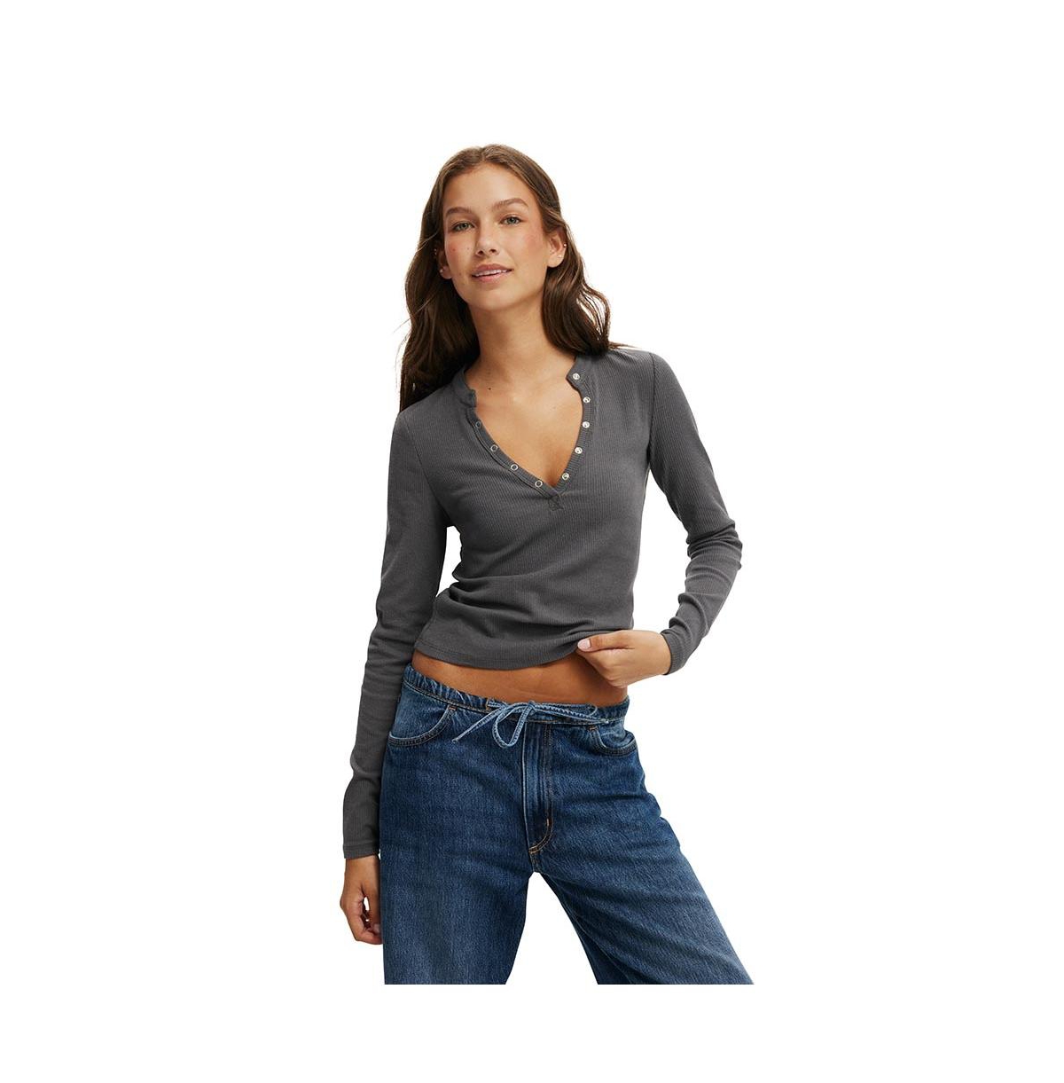 Click here for Cotton On Womens Ryan Henley Long Sleeve Top - Bur... prices