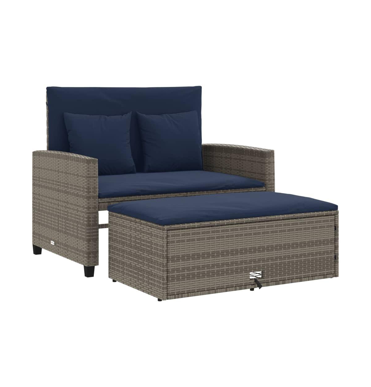 Click here for vidaXL Patio Sofa Grey and Navy Blue Pe rattan and... prices