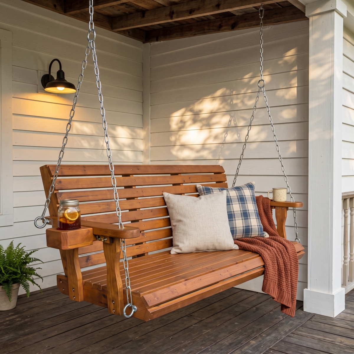 Click here for Mega Casa Wooden Porch Swing 3-Seater  High Backre... prices