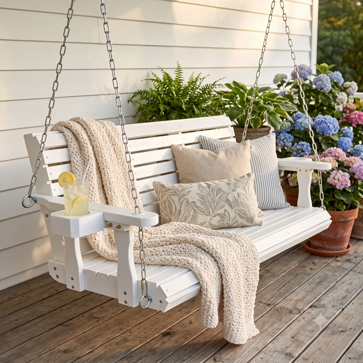 Click here for Mega Casa Wooden Porch Swing 3-Seater  High Backre... prices