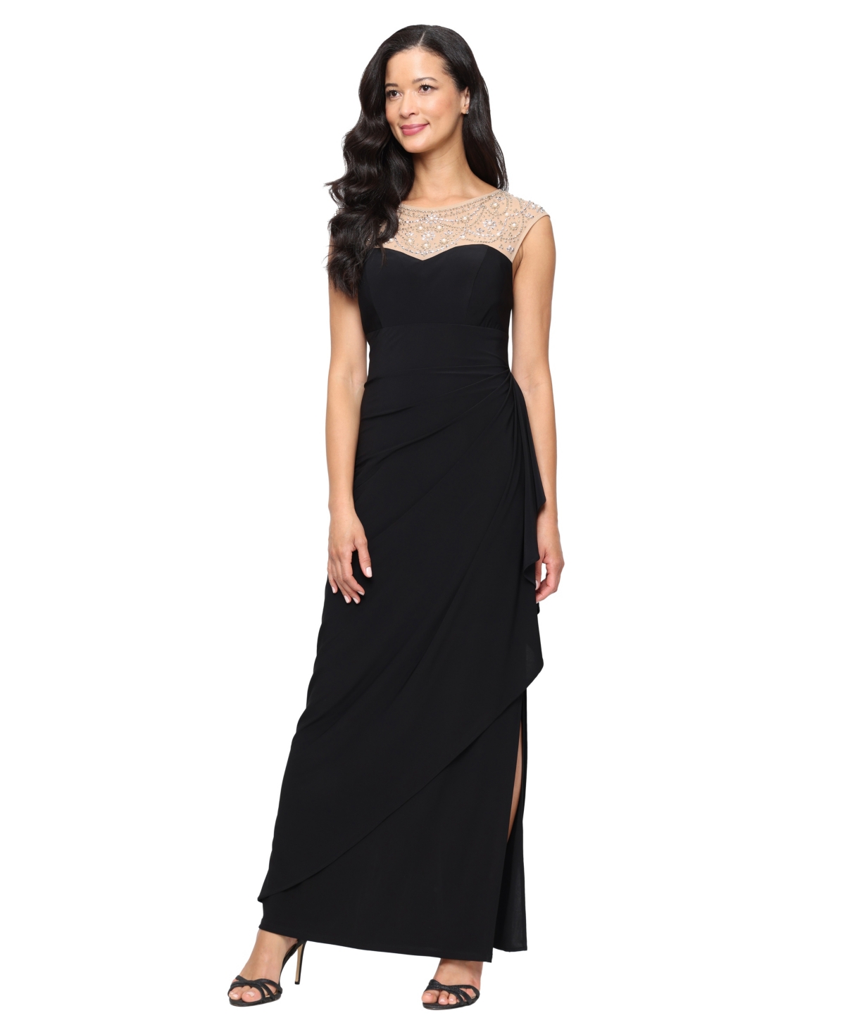 Click here for Alex Evenings Petite Long Boat Neck Dress - Black... prices