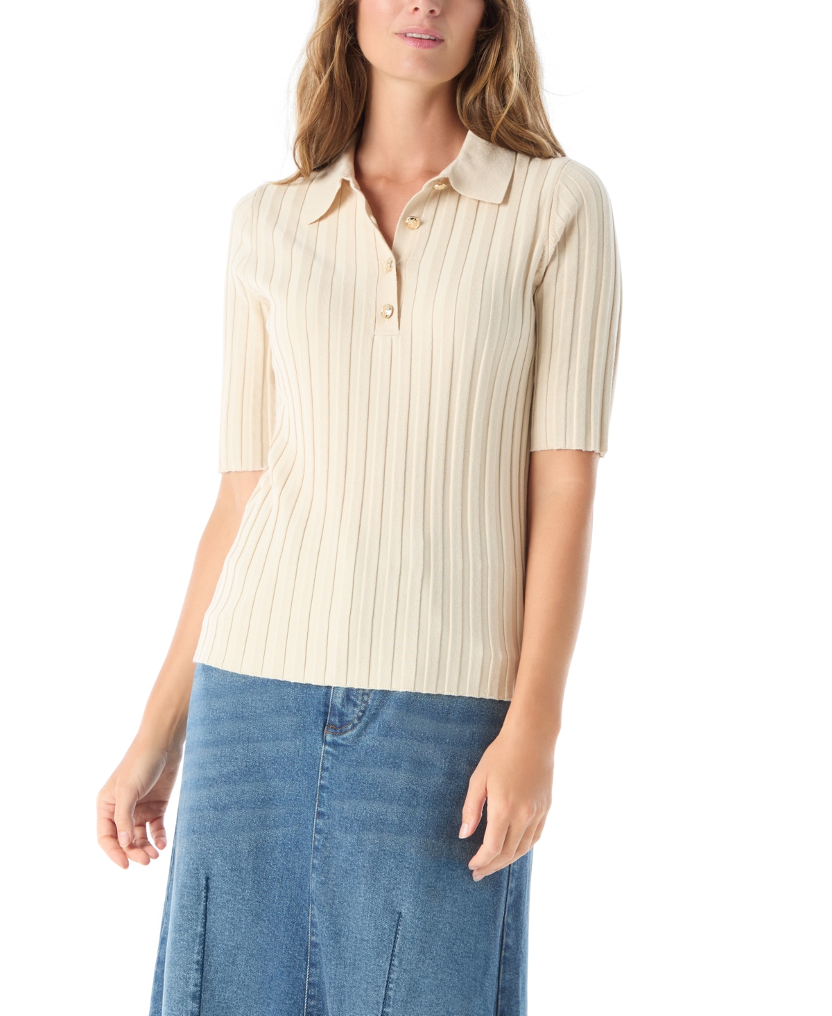 Click here for Dee Ocleppo Womens Ribbed Knit Collar Top - Rainy... prices