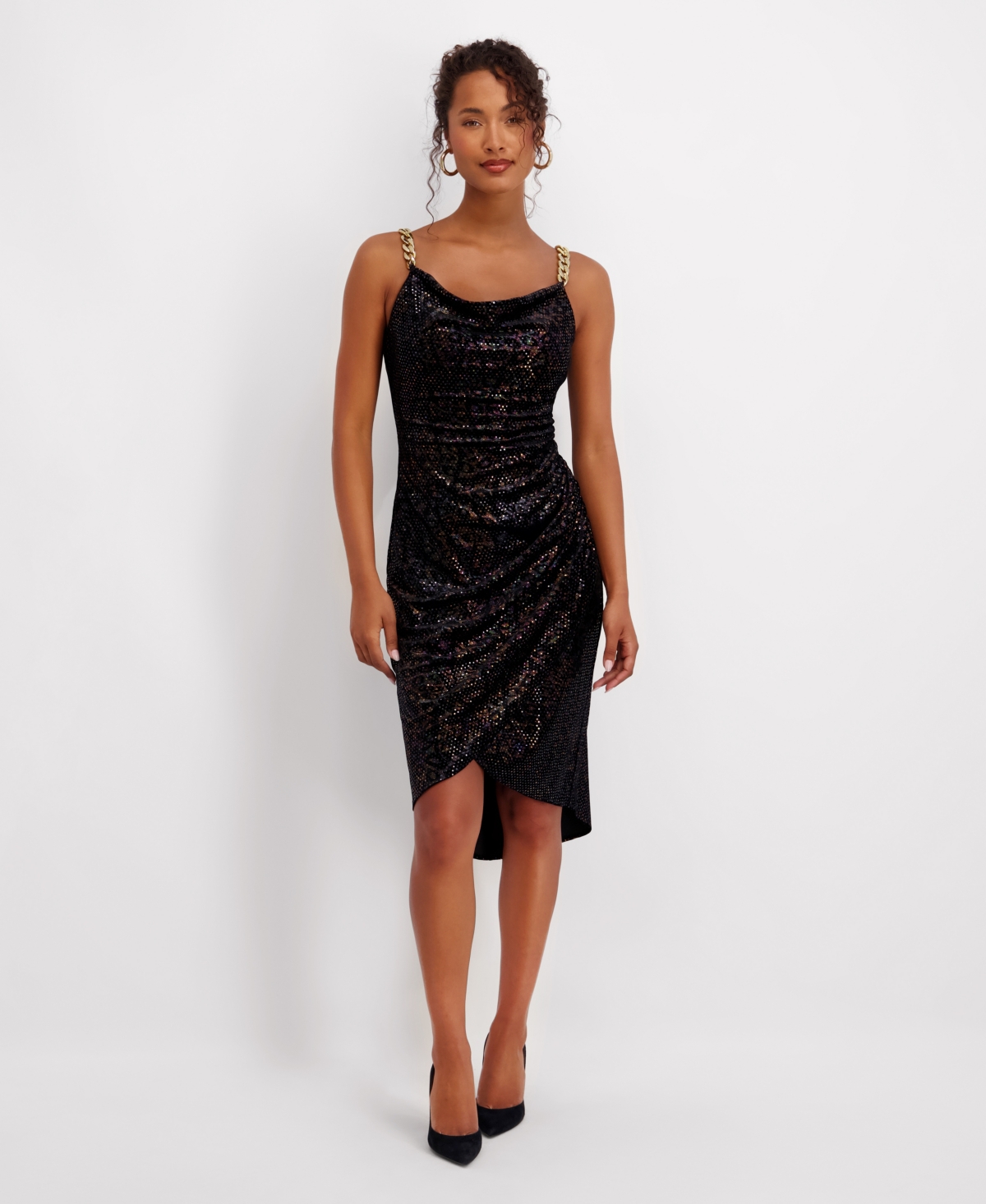 Click here for Siena Womens Cowl Neck Midi Dress - Black Multi prices